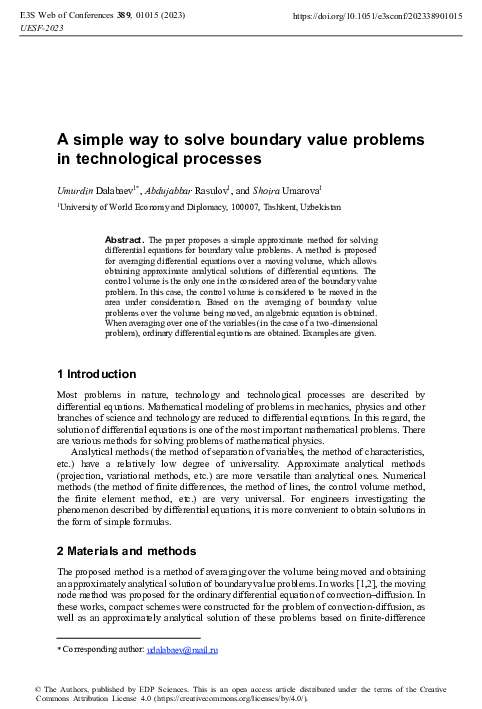 (PDF) A simple way to solve boundary value problems in technological ...