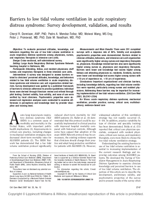 (PDF) Barriers to low tidal volume ventilation in acute respiratory ...
