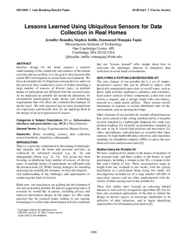 (PDF) Lessons learned using ubiquitous sensors for data collection in ...