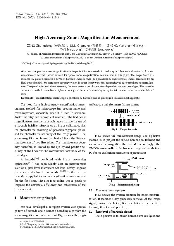 (PDF) High accuracy zoom magnification measurement