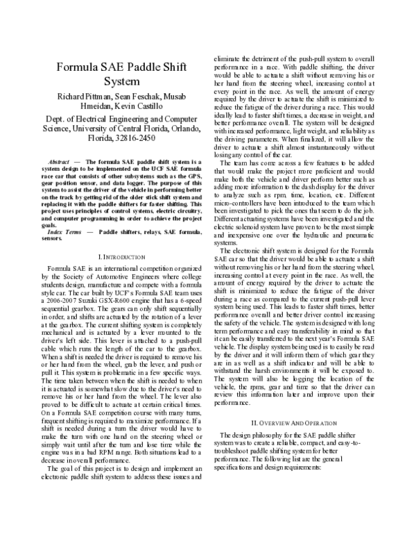 (PDF) Formula SAE Paddle Shift System