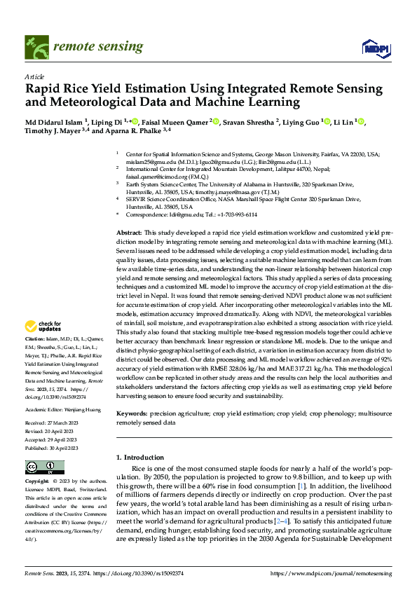 Pdf Rapid Rice Yield Estimation Using Integrated Remote Sensing And Meteorological Data And