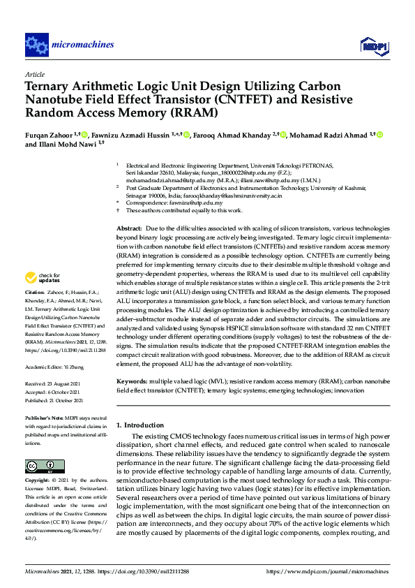 (PDF) Ternary Arithmetic Logic Unit Design Utilizing Carbon Nanotube ...