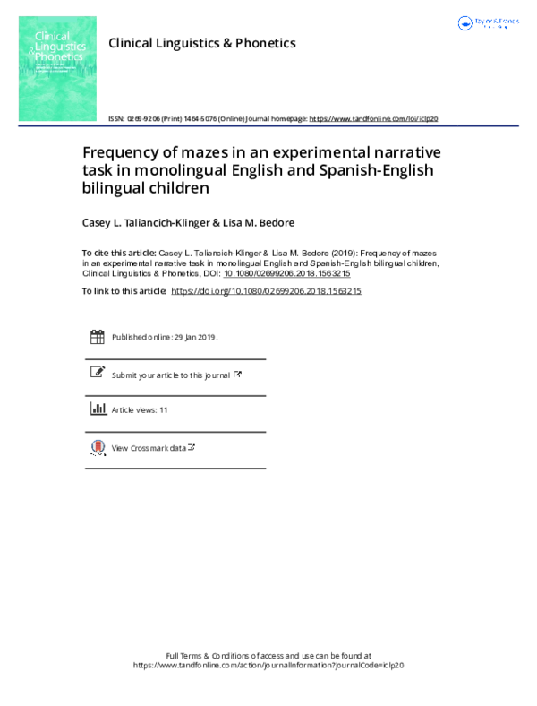 (PDF) Frequency of mazes in an experimental narrative task in monolingual English and Spanish ...