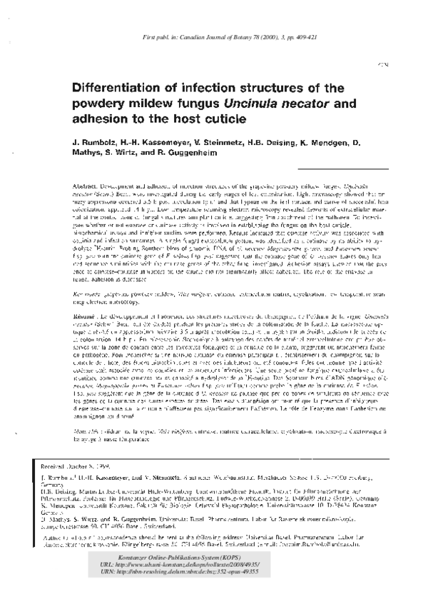 (PDF) Infection Structures of Uncinula necator