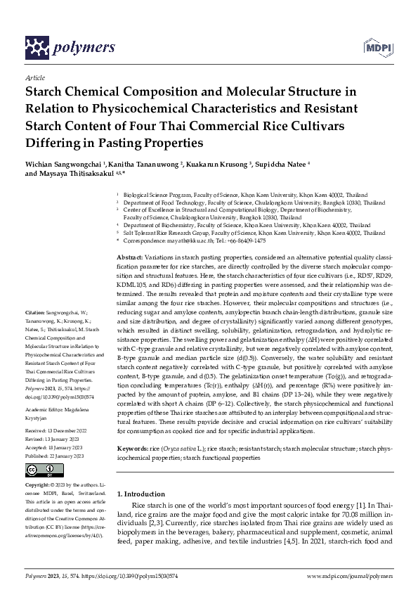 (PDF) Starch Chemical Composition and Molecular Structure in Relation to Physicochemical ...