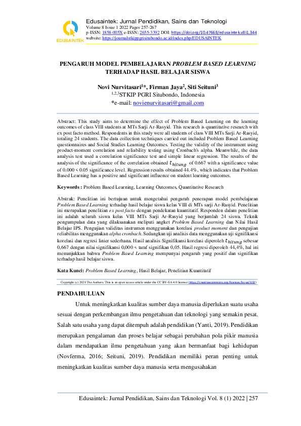 (PDF) Pengaruh Model Pembelajaran Problem Based Learning Terhadap Hasil Belajar Siswa