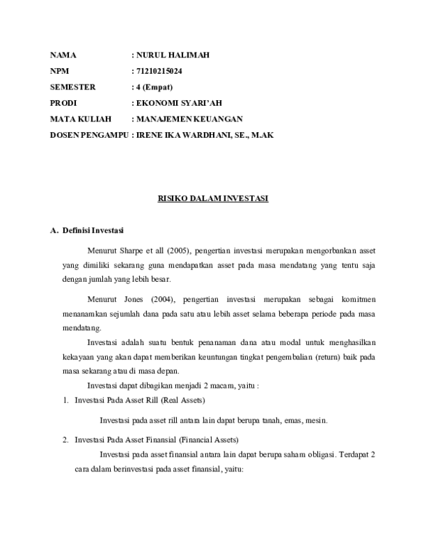 (DOC) RISIKO DALAM INVESTASI