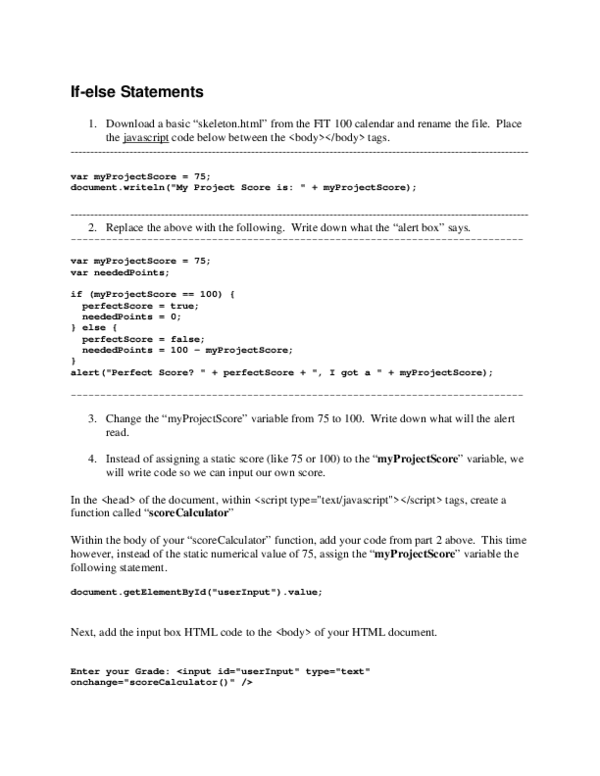 (PDF) If-else statements (PDF) If-else statements