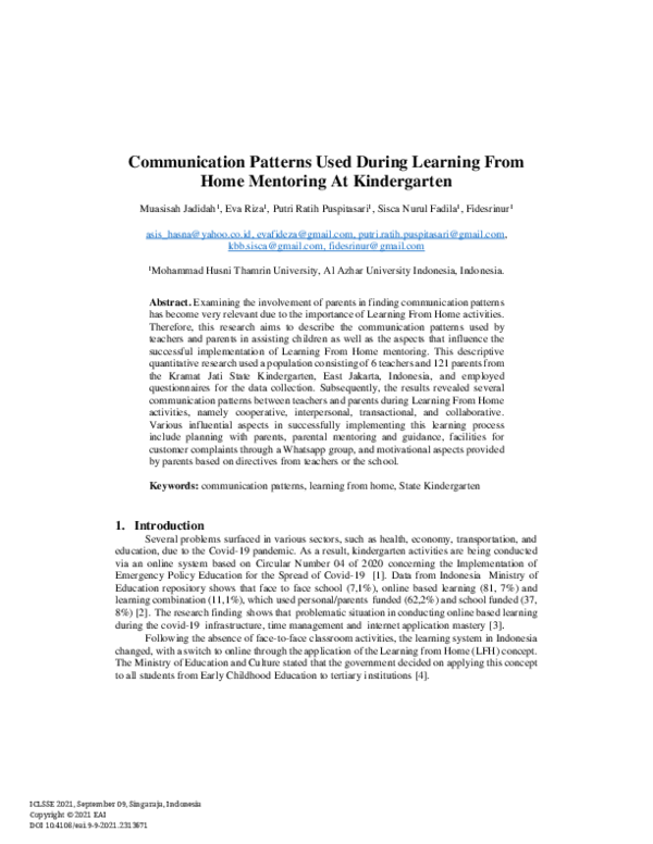 (PDF) Communication Patterns Used During Learning From Home Mentoring ...