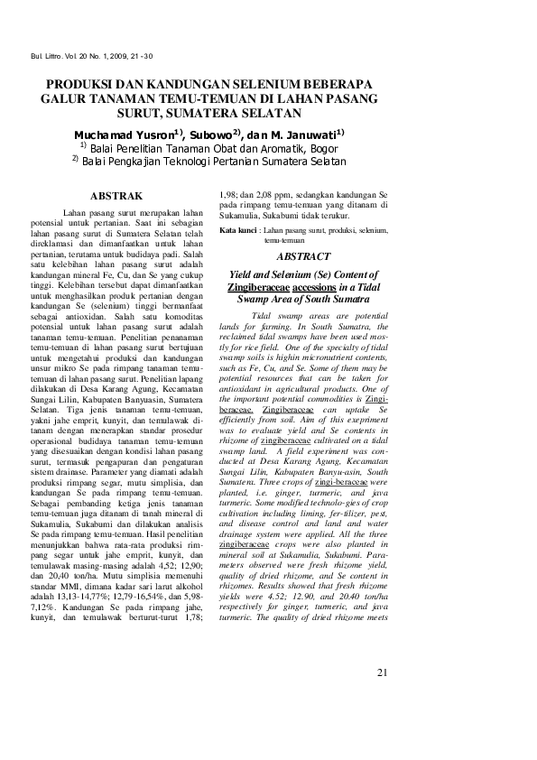 (PDF) Produksi Dan Kandungan Selenium Beberapa Galur Tanaman Temu ...