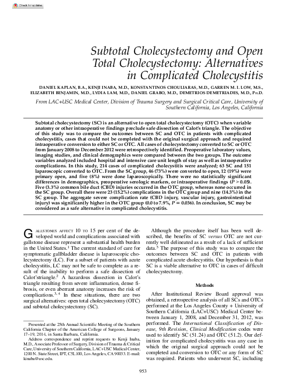 (PDF) Subtotal Cholecystectomy and Open Total Cholecystectomy ...