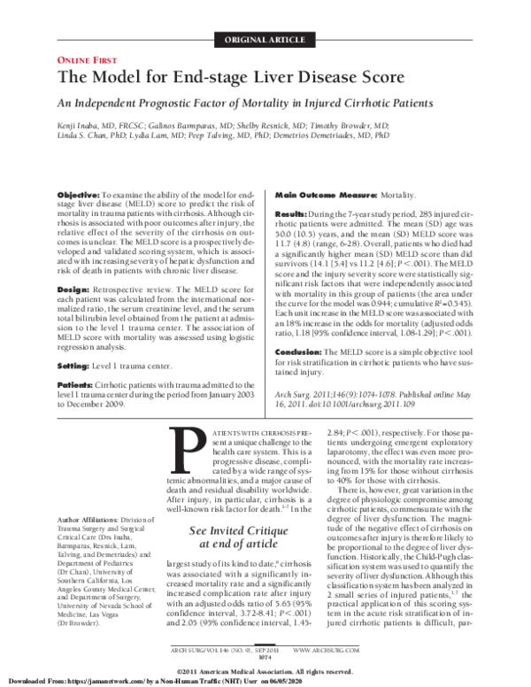 (PDF) The Model for End-stage Liver Disease Score | lydia lam ...
