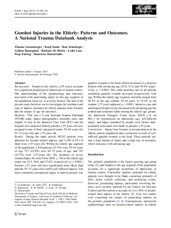 (PDF) Gunshot Injuries in the Elderly: Patterns and Outcomes. A ...