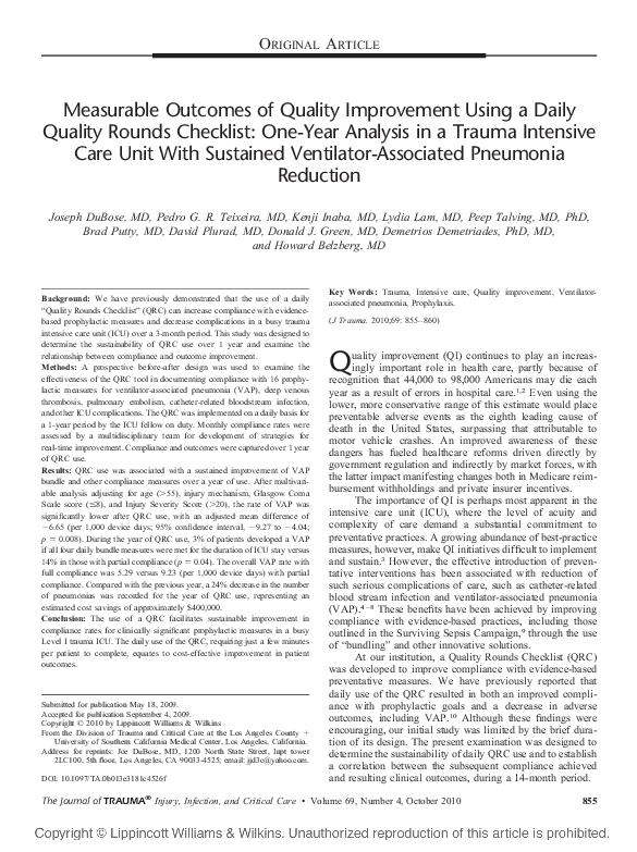 (PDF) Measurable Outcomes of Quality Improvement Using a Daily Quality ...