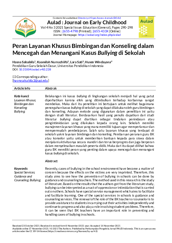(PDF) Peran Layanan Khusus Bimbingan dan Konseling dalam Mencegah dan Menangani Kasus Bullying ...