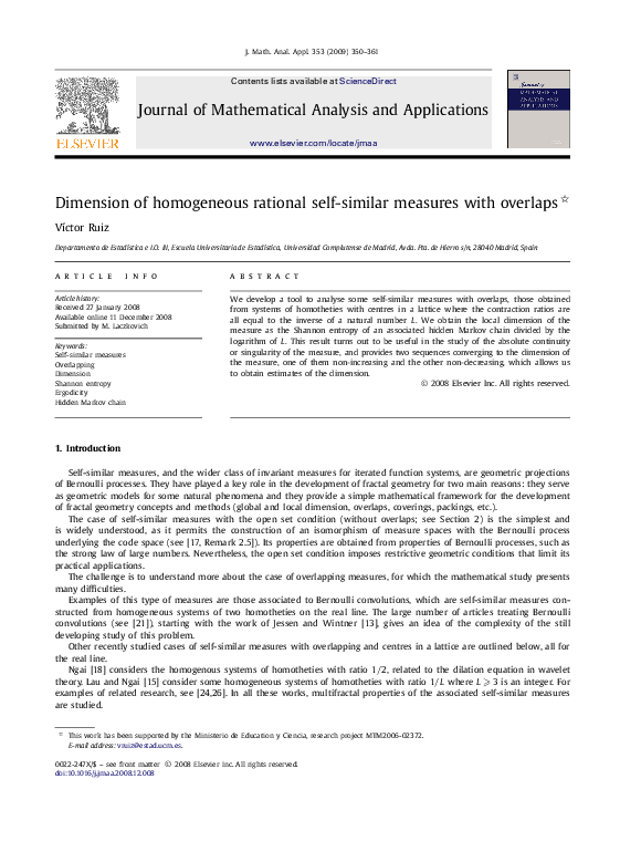 (PDF) Dimension of homogeneous rational self-similar measures with overlaps
