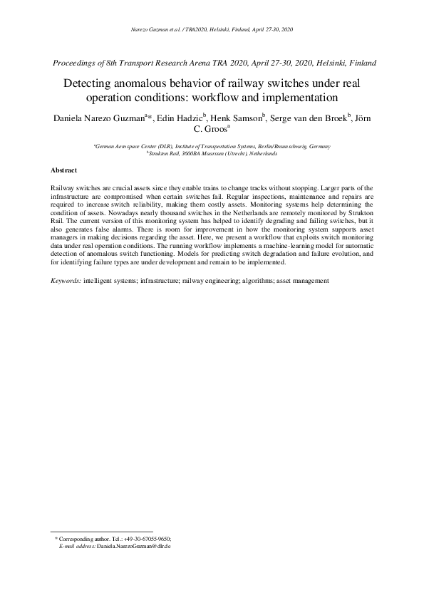 (PDF) Detecting anomalous behavior of railway switches under real operation conditions: workflow ...