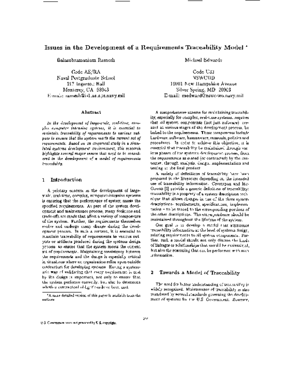 (PDF) Issues in the development of a requirements traceability model