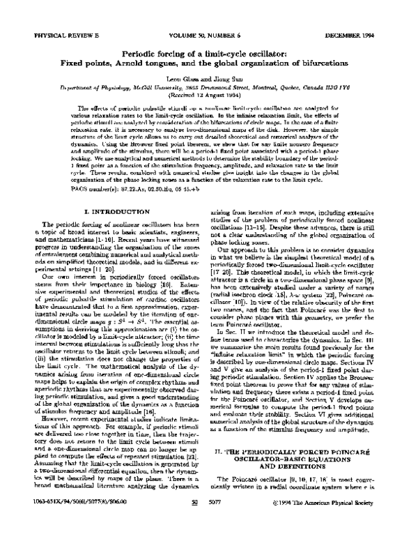 (PDF) Periodic forcing of a limit-cycle oscillator: Fixed points, Arnold tongues, and the global ...