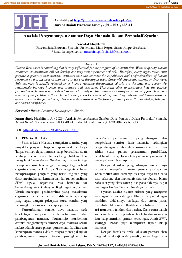 (PDF) Analisis Pengembangan Sumber Daya Manusia Dalam Perspektif Syariah