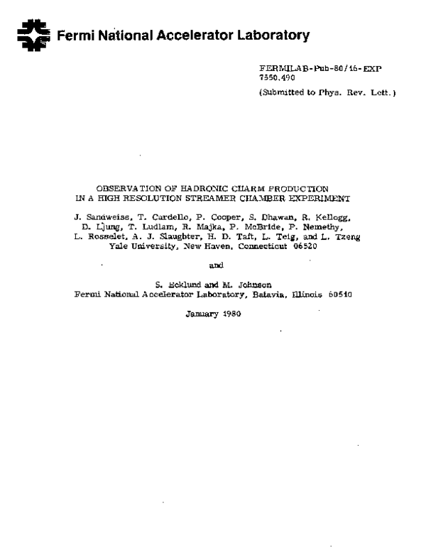 (PDF) Observation of the Production of Short-Lived Particles in a High ...