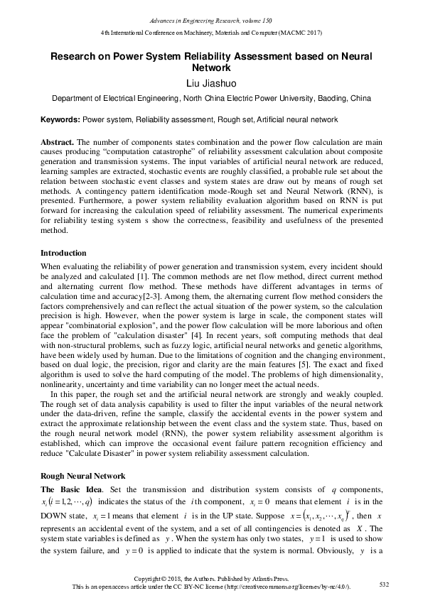 (PDF) on Power System Reliability Assessment based on Neural Network