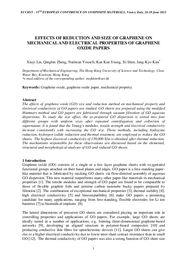 (PDF) Effects of Reduction and Size of Graphene on Mechanical and ...