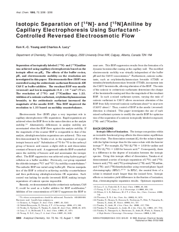 (PDF) Isotopic Separation of [ 14 N]- and [ 15 N]Aniline by Capillary ...