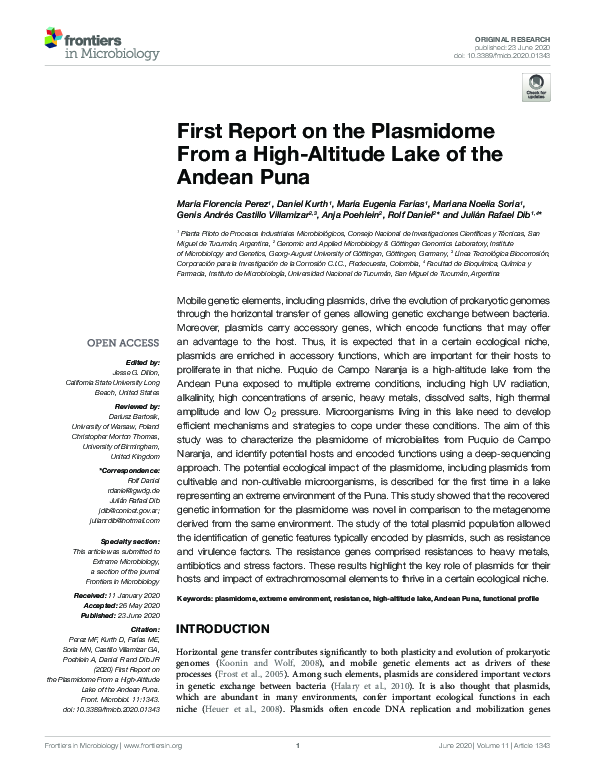 (PDF) First Report on the Plasmidome From a High-Altitude Lake of the ...