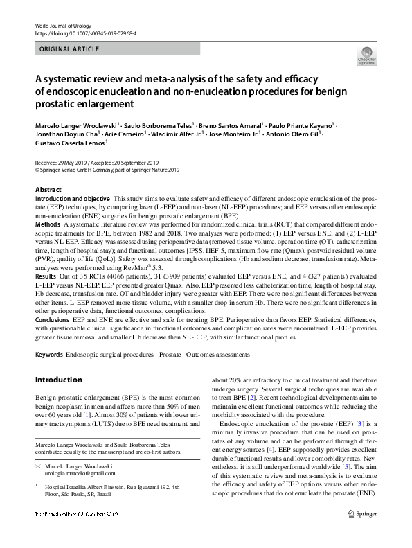 (PDF) A systematic review and meta-analysis of the safety and efficacy of endoscopic enucleation ...