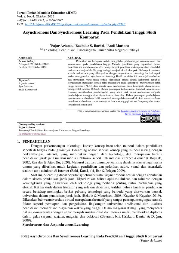 (PDF) Asynchronous dan Synchronous Learning pada Pendidikan Tinggi ... (PDF) Asynchronous dan Synchronous Learning pada Pendidikan Tinggi ...