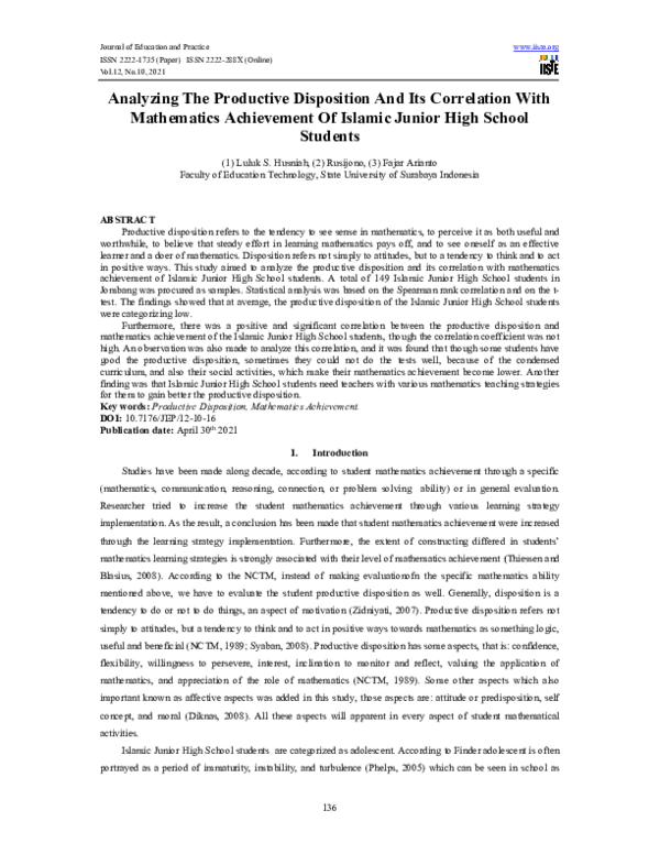 (PDF) Analyzing The Productive Disposition And Its Correlation With ...