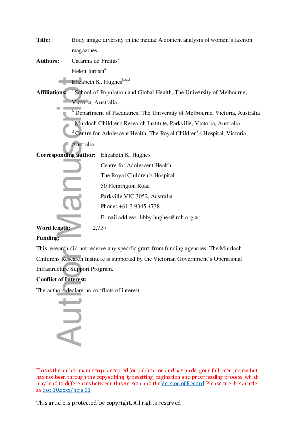 (PDF) Body image diversity in the media: A content analysis of women's ...