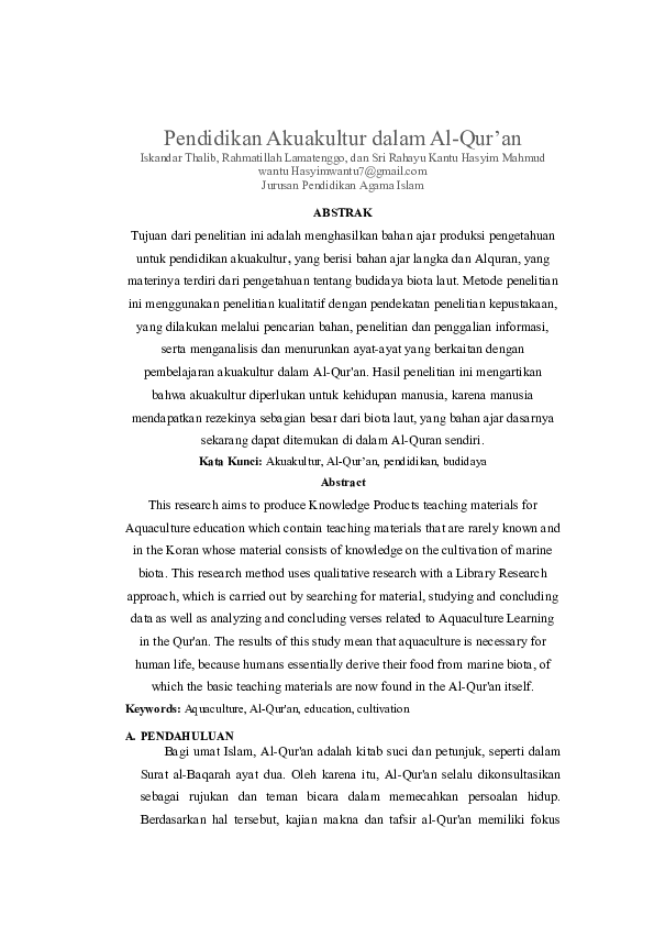 (DOC) Pendidikan Akuakultur dalam Al-Qur'an