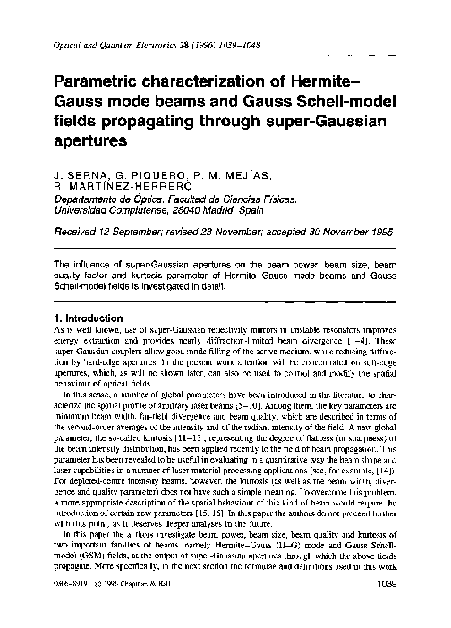 Pdf Parametric Characterization Of Hermite Gauss Mode Beams And Gauss Schell Model Fields