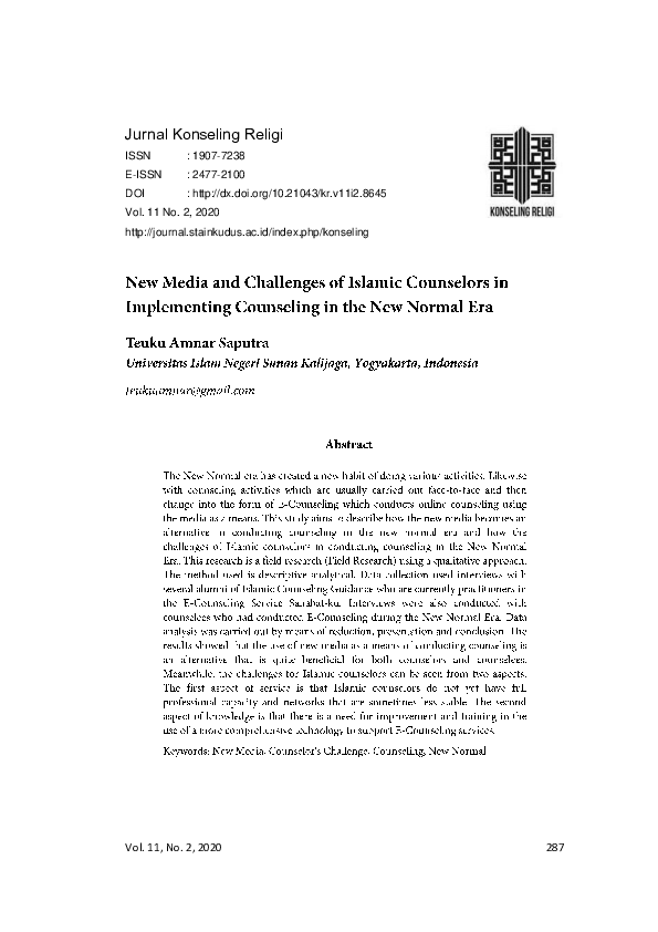 (PDF) New Media and Challenges of Islamic Counselors in Implementing ...