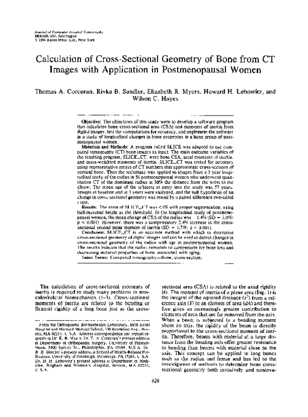 (PDF) Calculation of Cross-Sectional Geometry of Bone from CT Images with Application in ...