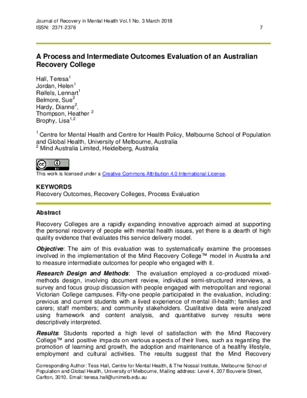 (PDF) A Process and Intermediate Outcomes Evaluation of an Australian ...