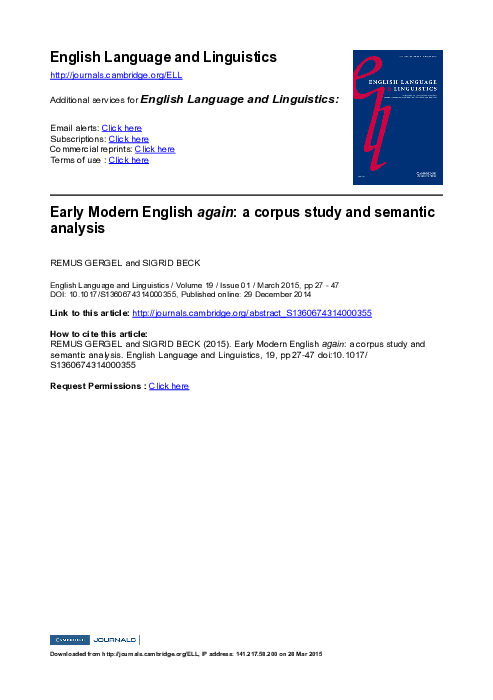 (PDF) Early Modern English again: a corpus study and semantic analysis