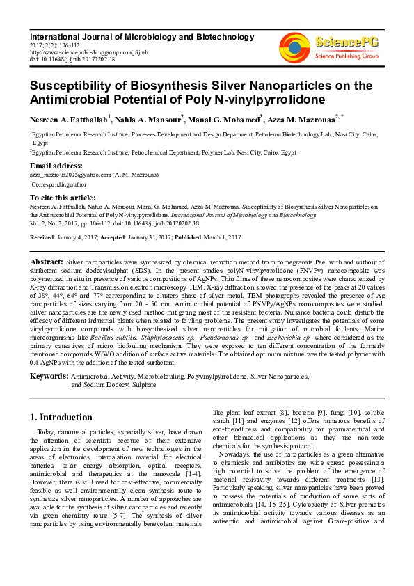 (PDF) Susceptibility of Biosynthesis Silver Nanoparticles on the Antimicrobial Potential of Poly ...