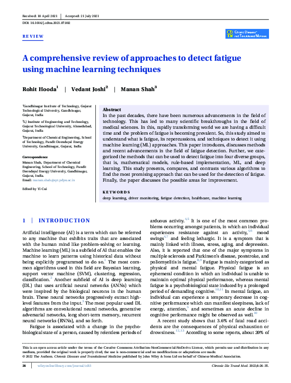 (PDF) A comprehensive review of approaches to detect fatigue using machine learning techniques