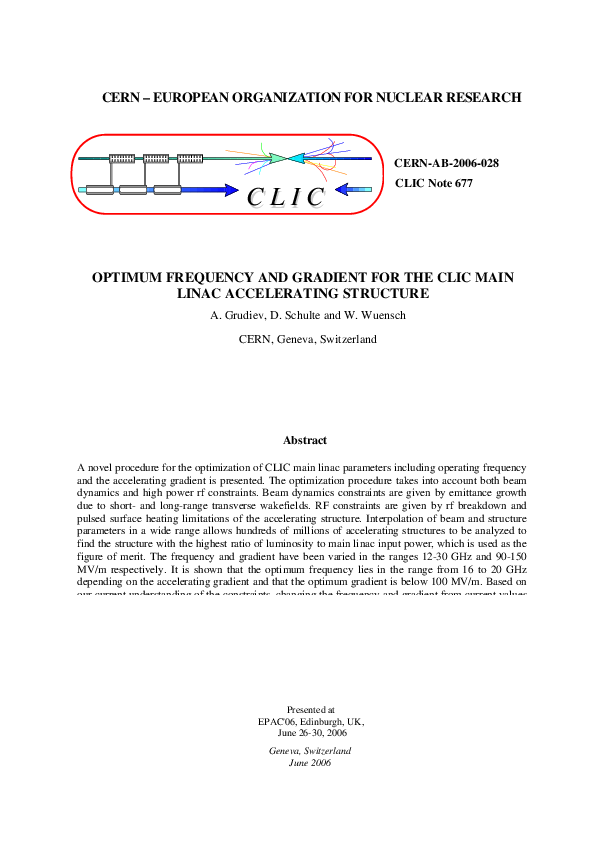 (PDF) Optimum frequency and gradient for the CLIC main linac ...