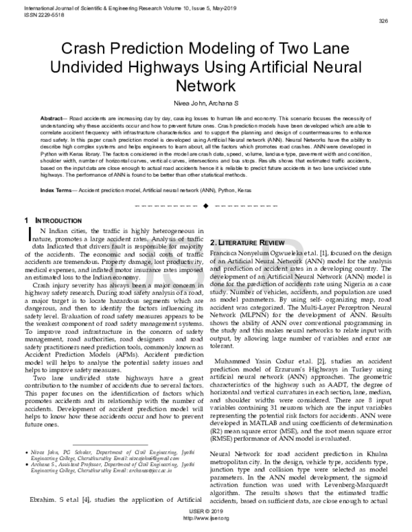 (PDF) Crash Prediction Modeling of Two Lane Undivided Highways Using Artificial Neural Network ...