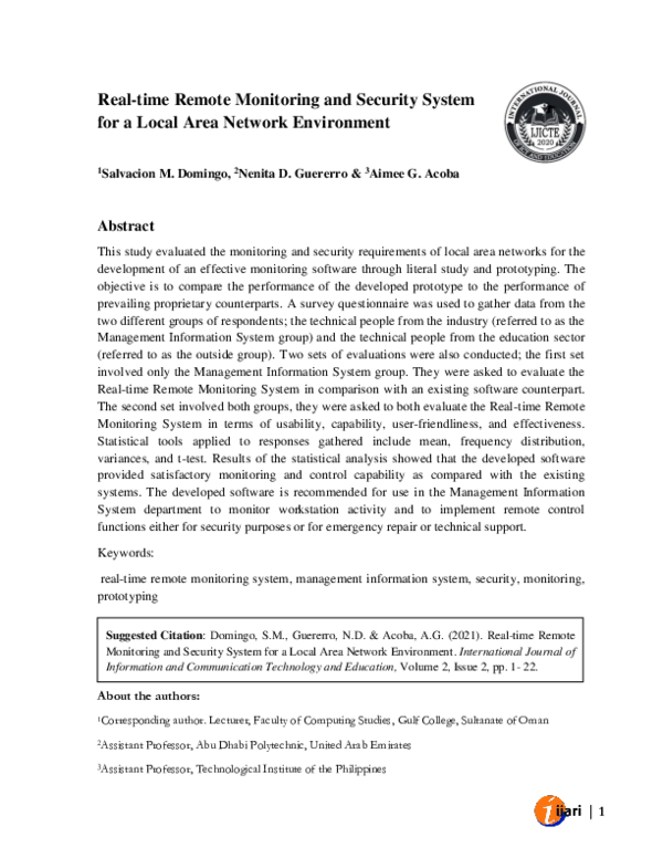 (PDF) Real-time Remote Monitoring and Security System for a Local Area Network Environment
