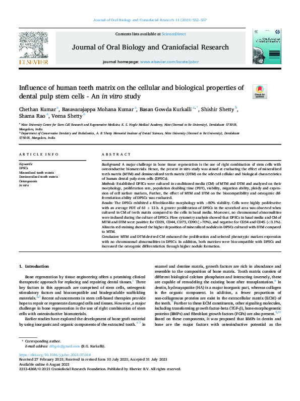 (PDF) Influence of human teeth matrix on the cellular and biological ...