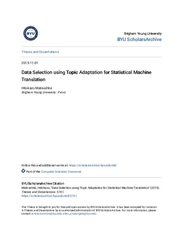 (PDF) Data Selection using Topic Adaptation for Statistical Machine Translation | Hitokazu ...
