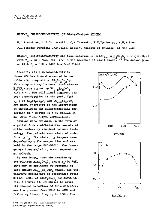 (PDF) High-Tc superconductivity in Bi-Sr-Ca-Cu-O system