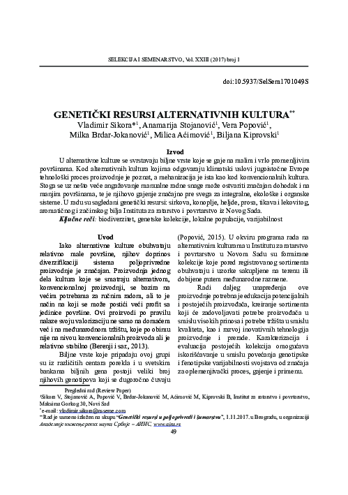 (PDF) Genetic resources of alternative crops | Sikora Vladimir ... (PDF) Genetic resources of alternative crops | Sikora Vladimir ...