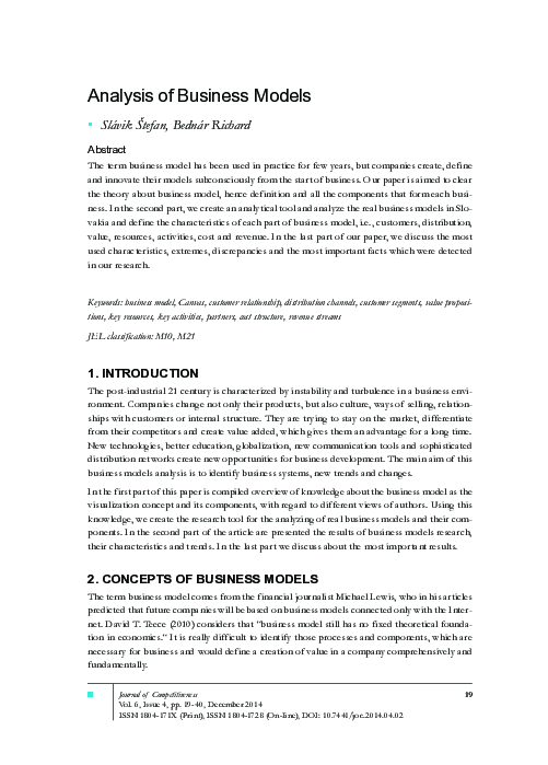 (PDF) Analysis of Business Models